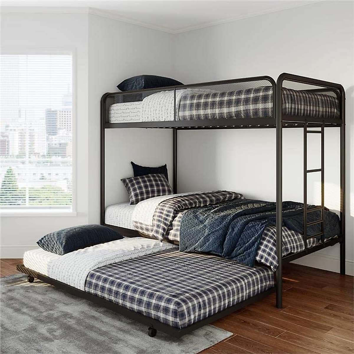 DHP Triple Metal Bunk Bed Frame, Black, Twin