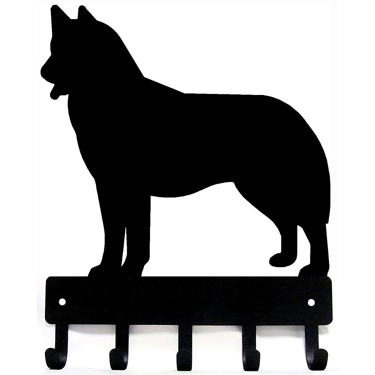 The Metal Peddler Husky - Key Holder & Dog Leash Hanger for Wall - Large 9 inch Wide with 5 Hooks - Made in USA