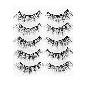 PURELEOR Natural Look Eyelashes 3D Mink Cat Eye Lash Wispies 15mm Manga Lashes 5 Pairs Soft Reusable False Eyelashes Lightweight, No Glue Included