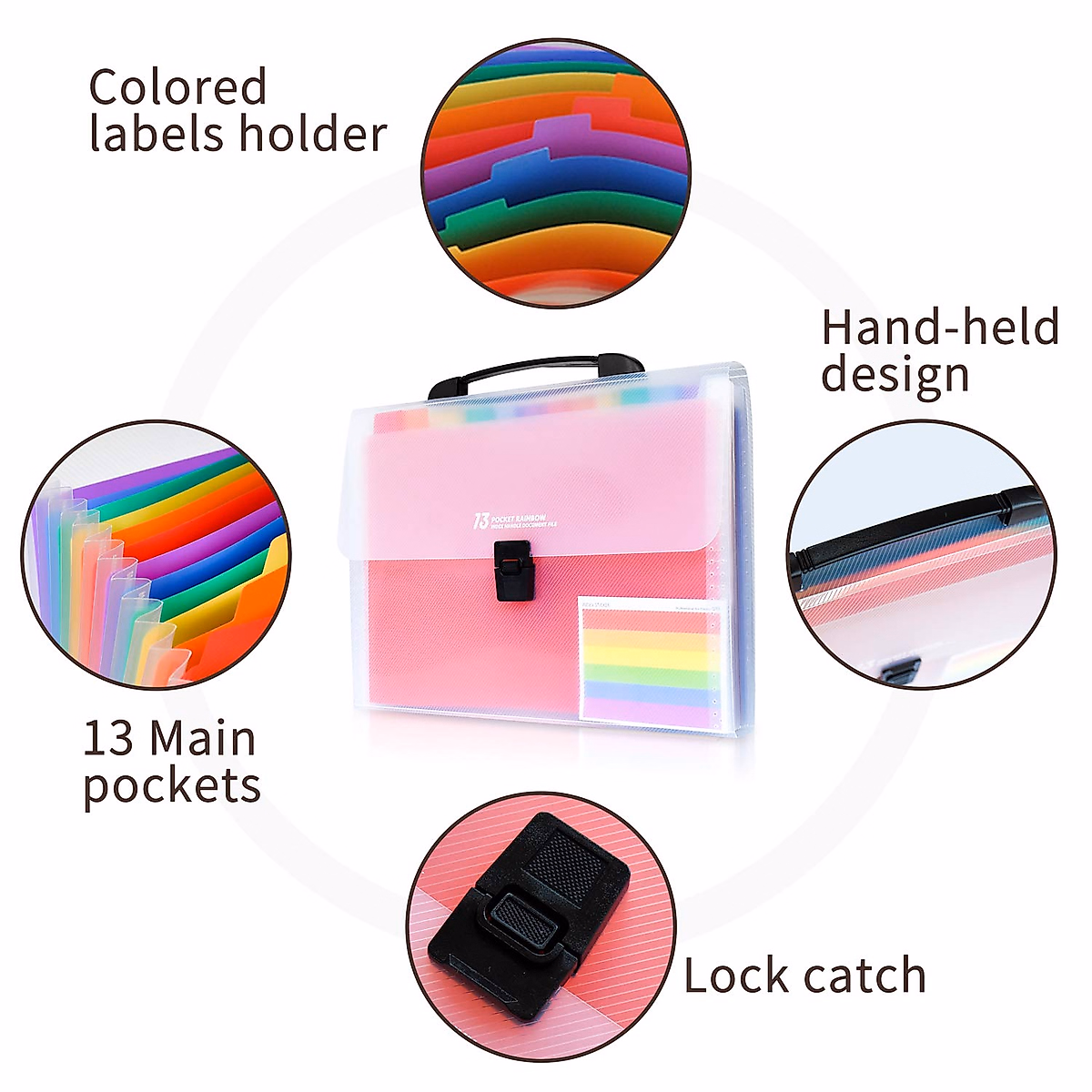 13 Pocket Portable Expanding File Folders, Accordion File Document Organizer with dividers for Any Paper and Document - Rainbow