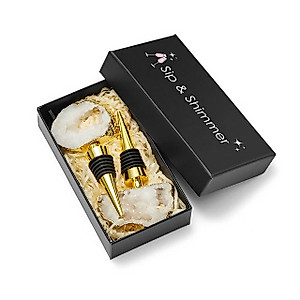 Sip and Shimmer Crystal Wine Bottle Stoppers – 2-Pcs Set Gemstone Champagne Stoppers for Bottles – Cute Wine Accessories for Bridal Shower, Wedding, Party – Gold Geode Decorative Wine Stoppers