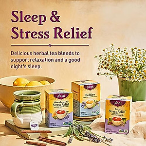 Yogi Tea Honey Lavender Stress Relief Tea - 16 Tea Bags per Pack (4 Packs) - Organic Chamomile Lavender Tea - Includes Lemon Balm, Lemongrass, Spearmint Leaf, Peppermint Leaf, Honey Flavor & More