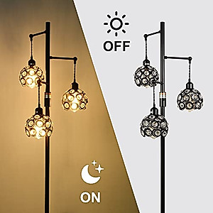 Stepeak Dimmable Crystal Floor Lamp, Industrial Farmhouse Floor Lamps for Living Room, 3-Light Black Standing Lamp for Bedroom, Modern Floor Lamp with 3 Lampshades, Rustic Tall Tree Lamp, 64inch, E26