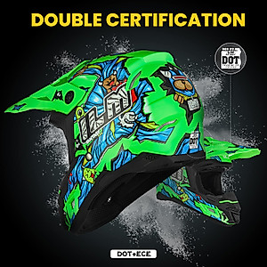 ILM DOT&ECE Youth ATV Helmet kids Dirt Bike Helmet Child Motocross Dirtbike BMX MX Offroad Dual Sport Full Face Casco para Moto Model AP-868(Flo Green,Youth-L)