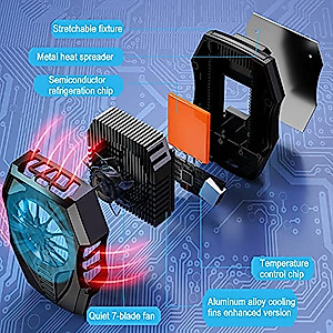 Active Cooling Fan Mobile Phone Radiator for Playing Games Watching Videos Cooler Controller Compatible for Universal iPhone/Android Smartphone