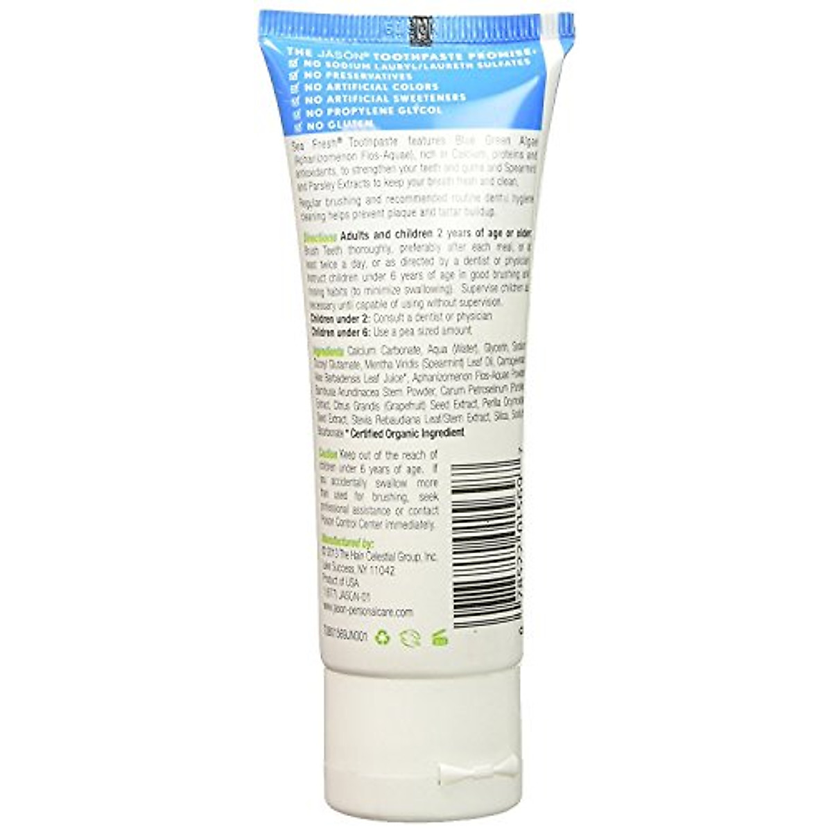 Jason Sea Fresh Strengthening Fluoride-Free Toothpaste, Deep Sea Spearmint, Travel Size, 3 Oz