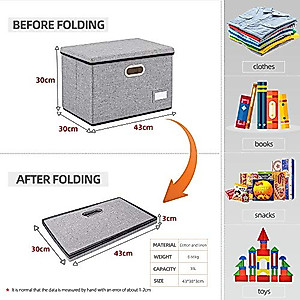 KAGEEK, Large Foldable Fabric Storage Bins with Lids Washable Transparent Slot Design [4-Pack]Fashionable Decorative Collapsible Linen Organizer Box Used For Home Closet Bedroom Office