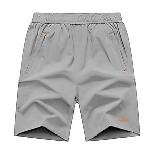 Rdruko Men's Hiking Running Shorts Quick Dry Athletic Performance Shorts Zip Pockets(Light Grey, US L)