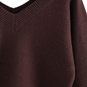 ZAFUL Women's Cropped Sweater V-Neck Long Sleeve Crop Sweater Pullover Jumper Knit Top (1-Deep Coffee, S)