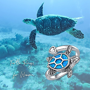 MBSUUH Simulated Opal Sea Turtle Urn Rings for Ashes Blue Turtle Urn Open Rings for Women Teen Girls Jewelry Gifts for Turtle Lovers