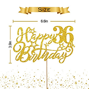Happy 36th Birthday Cake Topper, 36th Anniversary Party Supplies, 36 Years Old Birthday Party Decoration - Gold Glitter