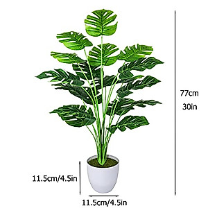 Rozwkeo Artificial Areca Palm Plant Fake Tropical Palm Tree Potted Monstera, Large Faux Silk Plants in Pot for Indoor Outdoor House Home Office Garden Modern Decoration (30'' Tall Green)