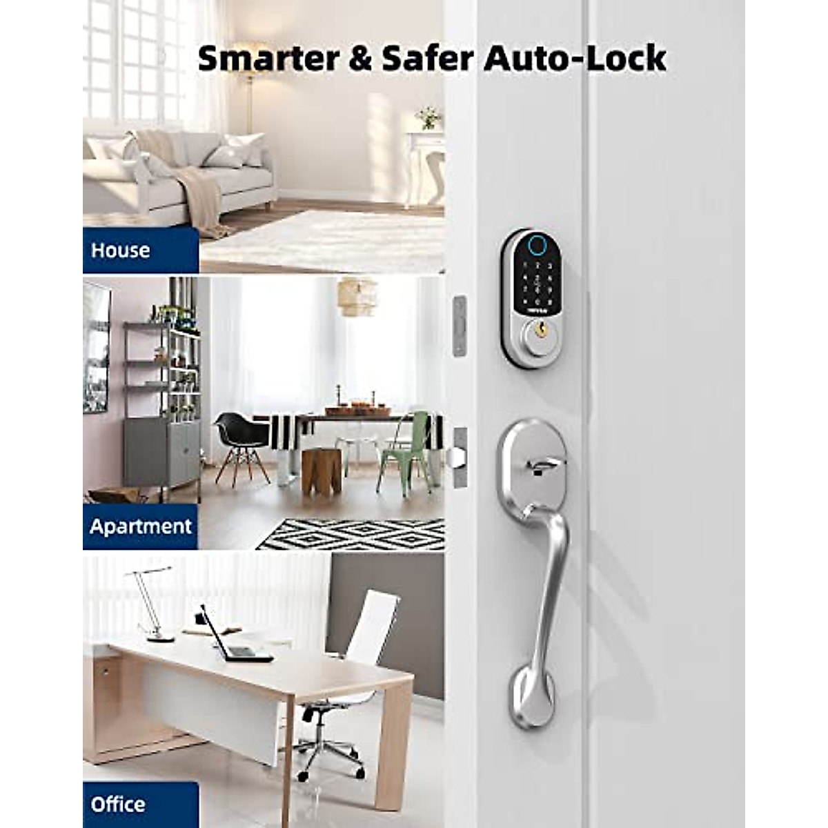 Keyless Entry Door Lock, Zomnua Fingerprint Smart Front Door Locks with Keypads, Smart Digital Biometric Electric Deadbolt Lock with Auto Lock, Fob, Code, Touchscreen,Silver