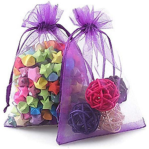 G2PLUS Organza Gift Bags with Drawstring 5''x 7' 100 PCS Organza Jewelry Bags, Sheer Drawstring Gift Pouches for Christmas Wedding Party Favors (Purple)