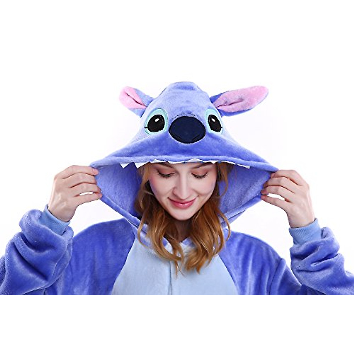 Plustrong Adult Onesie Costume Pajamas Halloween Costumes Animal Onesie Cosplay Sleepwear (Blue Stitch,M)