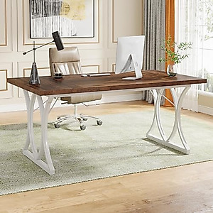 LITTLE TREE 63 “ Dx31“W x 30“ H Executive Desk, Farmhouse Large Computer Home Office Desk, Small Conference Room Table for 4-6 Person