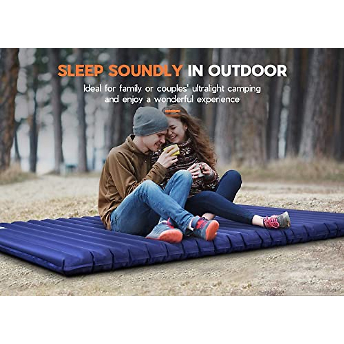 Hikenture Double Sleeping Pad,Extra Thick 3.75in Camping Mattress 2 Person,Queen Size Inflatable Air Mat,Lightweight and Compact,for Backpacking,Car Camping,Hiking,Tent,Cot(Navy Pumpsack)