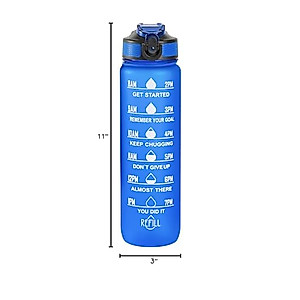 32 oz Water Bottle with Times to Drink and Straw. With clearly marked times to drink throughout the day and a convenient straw for spill-proof sipping, track your water intake and stay hydrated.