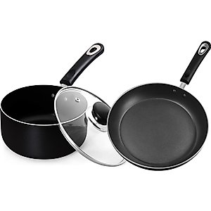 Utopia Kitchen 2 Quart Nonstick Saucepan with Glass Lid & 11 Inch Nonstick Frying Pan - Induction Bottom - Multipurpose Use for Home Kitchen or Restaurant - Grey-Black