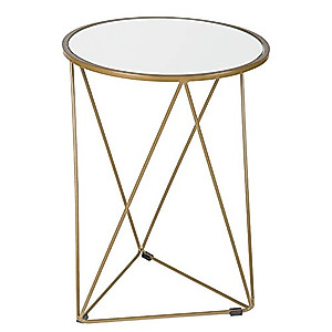HomePop Metal Accent Table Triangle Base Round Mirror Top, Gold