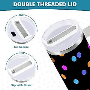 ODAWA Large Polka Dot Insulated Cup with Handle and Straw, Double Insulated Tumbler Insulated Travel Tumbler