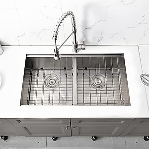 33 Inch Double Bowl Undermount Kitchen Sink Workstation-Bokaiya 33x19 Stainless Steel Undermount Double Bowl Kitchen Sink 16 Gauge Deep 50/50 Low Divide Undermount Sink