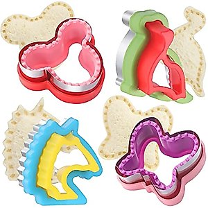 Sandwich Cutter and Sealer, Bread Decruster Sandwich Maker Cookie Fruit Vegetable Cutters, 4Pcs Sandwich Cutter and Sealer Set for Kids Lunchbox and Bento Box(Dinosaur, Butterfly, Unicorn and Mouse)