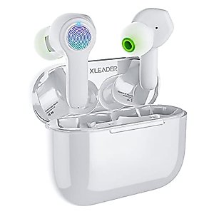 [Pearl White] Bluetooth Earbuds XLeader Pro Smart Touch Wireless Earphones with HiFi Bass USB-C Charging Case Mic 48H Playtime 6 pairs Ear Tips and Pouch Headphones for iPhone Sports Girl Working Gift