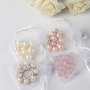 SULOLI 100pcs Organza Jewelry Bags Drawstring, 2.8x3.5 inch Small White Mesh Pouches for Wedding Party Favor Festival Gift Bags Candy
