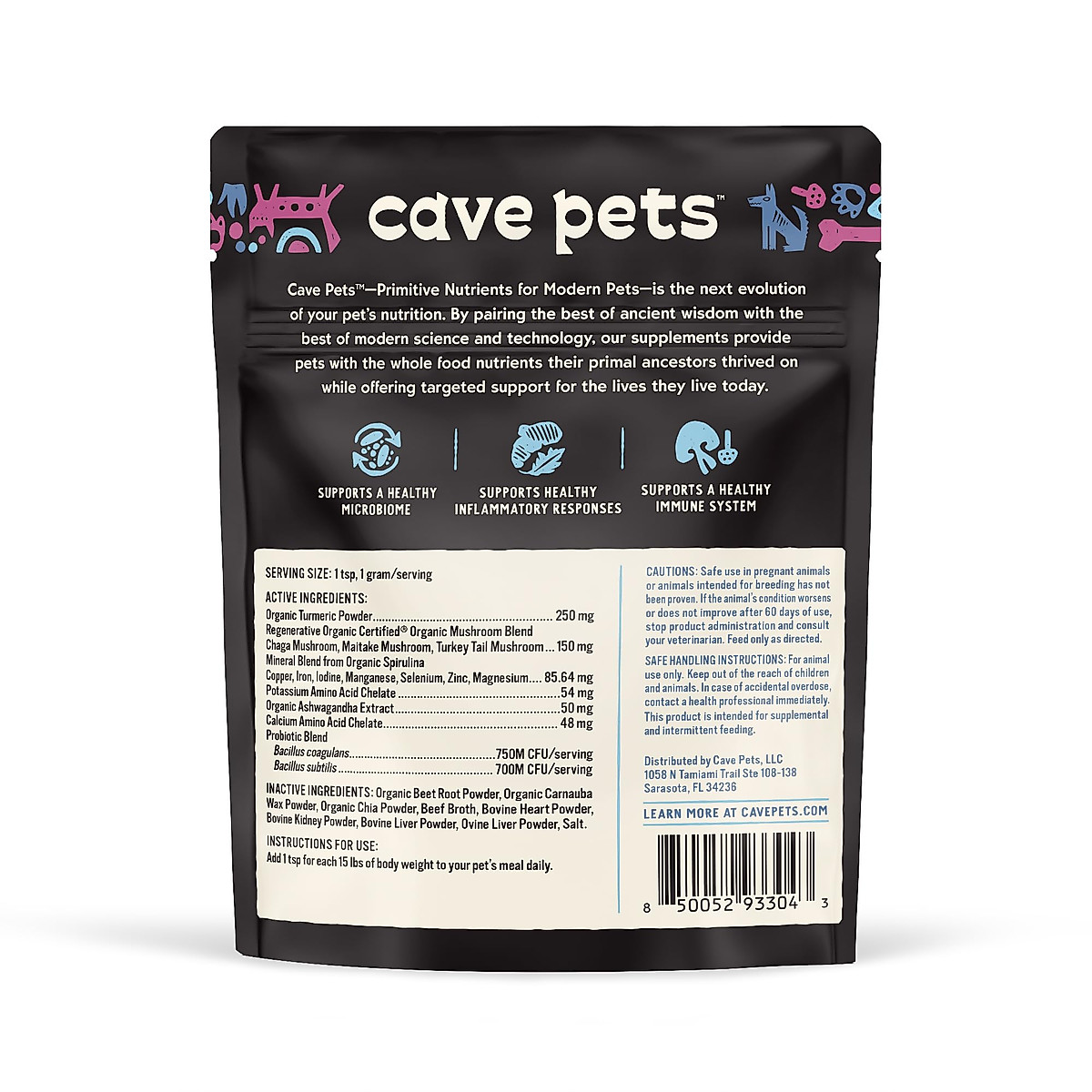 Cave Pets, Super Blend Powder, Dog Probiotic for Digestive Health and Microbiome Support, Multi-Glandular & Turmeric, 30 Servings