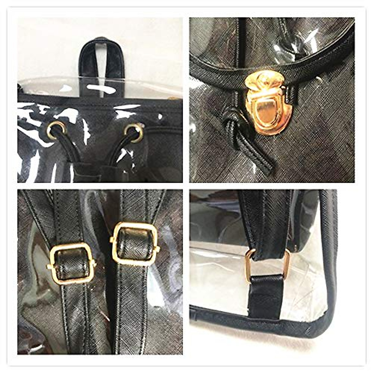 Mini Clear Backpack with Removable Pouch Transparent PVC Shoulder Bag Handbag, Black, Small