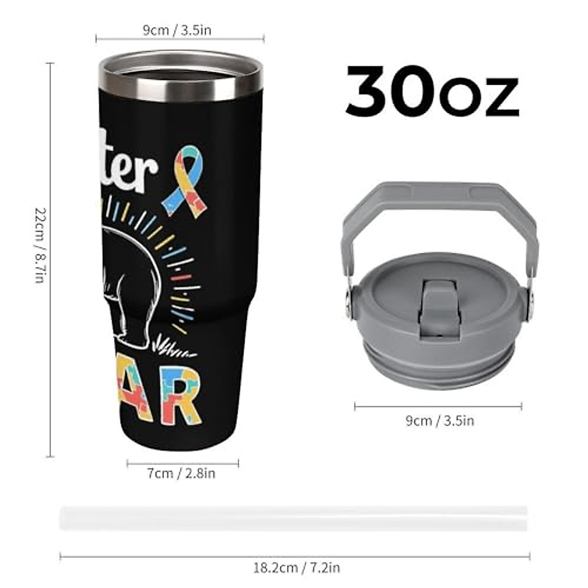 Sister Autism Awareness with Bear (2) 30 OZ Insulated Tumblers with Handle And Straw Leakproof Vacuum Insulated Stainless Steel Water Bottle for Car Fishing Travel