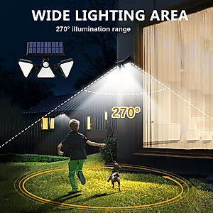 LUSCREAL Solar Lights for Outside, 180LED Motion Sensor Outdoor Lights, 270° Wide Angle Solar Motion Lights Outdoor IP65 Waterproof, 3 Heads Outdoor Solar Security Lights for Garage Yard Patio, 1Pack