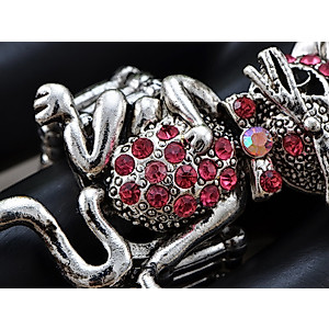 Alilang Silvery Tone Shine Pink Crystal Rhinestones Cute Cat Animal Adjustable Ring