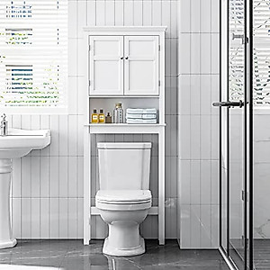 UTEX Bathroom Storage Over The Toilet, Bathroom Cabinet Organizer with Adjustable Shelves, Bathroom Space Saver for Bathroom, White