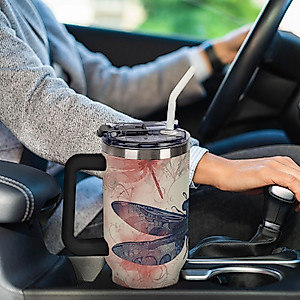 FZQVSGW Modern Dragonfly 40 Oz Tumbler with Handle And Straw Stainless Steel Vacuum Insulated Tumblers Reusable Keep Drinks Cold Coffee Cup Holder Friendly Gifts for Women Men Car Gym Travel