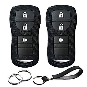 2pcs Compatible with Nissan 3 Button Smart Key Fob Carbon Fiber Looks Silicone Case Key Fob Cover for 2002-2017 Nissan Pathfinder Quest Sentra Xterra X-Trail Altima Armada Frontier, Infiniti FX35 45