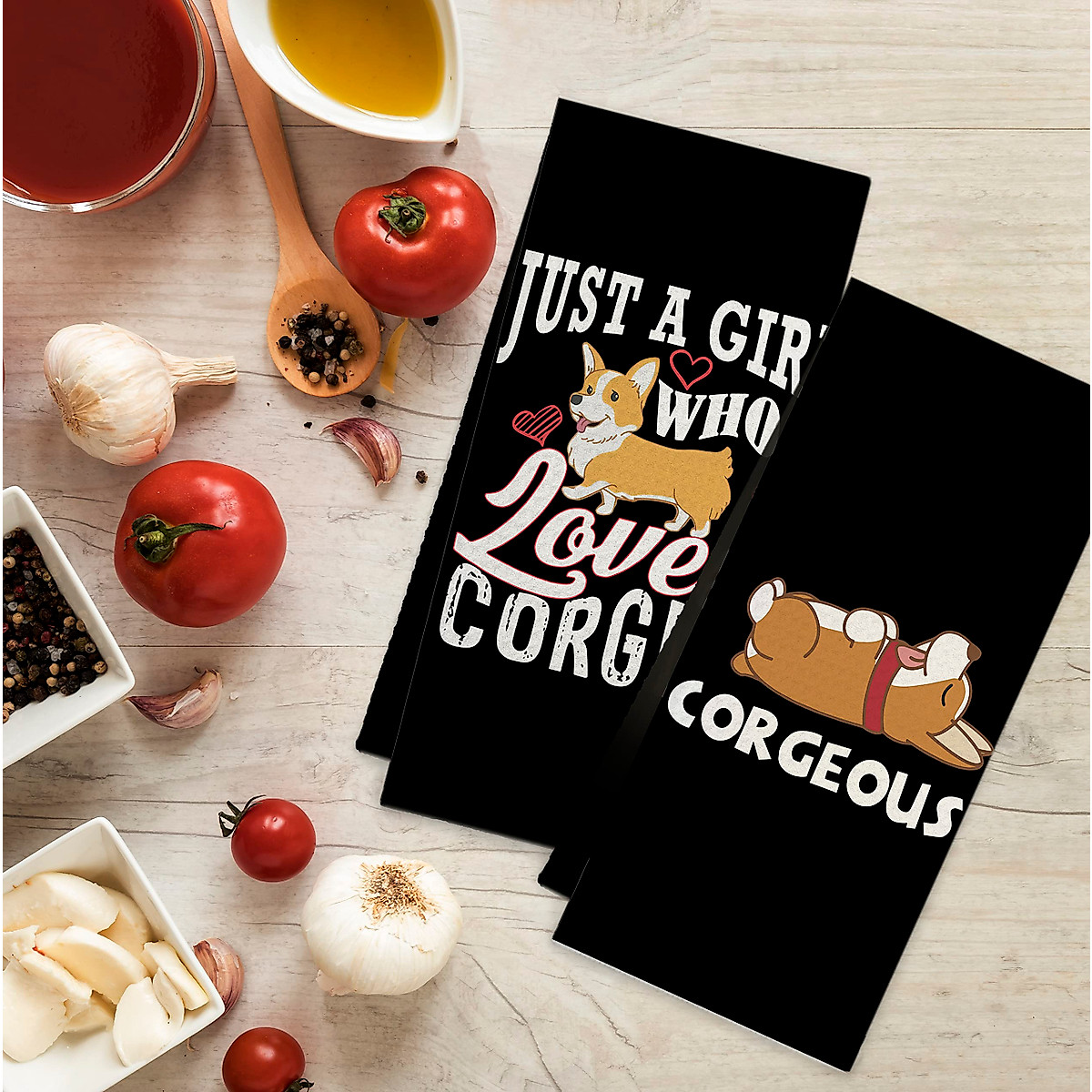 Cute Corgi Kitchen Towels And Dishcloths Set Of 4,Just A Girl Who Loves Corgis Decorative Dish Towels Hand Towels Tea Towels,Corgi Gift for Corgi Lovers,Housewarming Gifts,Dog Lovers Dog Mom Gifts,