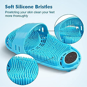 Silicone Shower Foot Scrubber Bath Brush Set,Silicone Shower Foot Scrubber Plus Shower Body Brush,Personal Shower Cleaning Kit for Women and Men,Blue