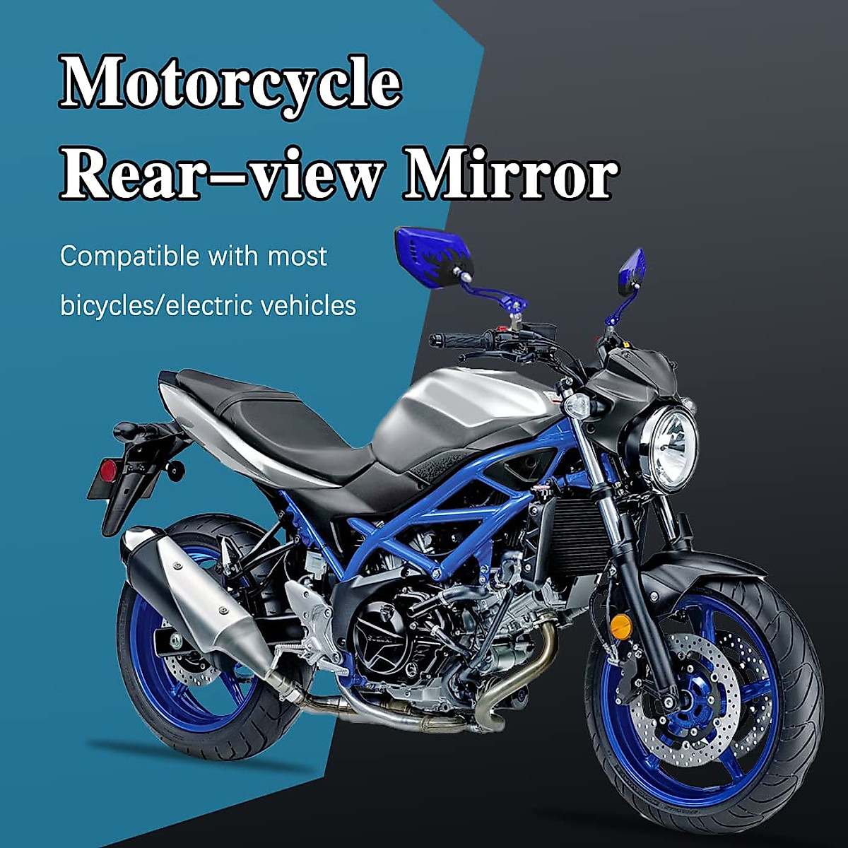 1Pair Universal Motorcycle Mirrors, Motocycle Rear View Mirrors, Adjustable Side Mirror, Motorcycle Mirrors for Handlebars, Aluminum Flame Pattern Rear View Mirrors with 8mm/10mm Screws (Blue)