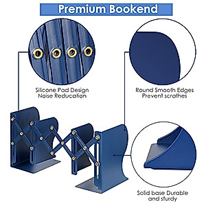 Hossejoy Adjustable Bookends, Heavy Duty Metal Book Ends, Expandable Bookcase Book Holder Stand Shelf Rack for Student Office Book File Organizer Storage, Extends up to 19 inches (Blue)