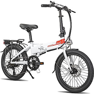 Hiland ROCKSHARK 20 inch Folding Electric Bike for Adults Teens with 250W Motor 20Max MPH, 36V 7.8AH Removable Battery&Shimano 7-Speed Electric Bicycles,Urban Ebike for Men Women White