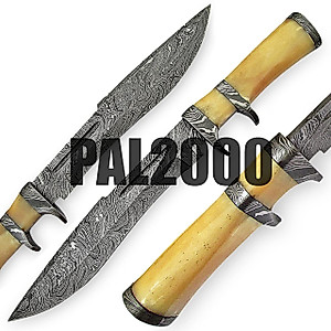 PAL 2000 KNIVES HUN-9969 Handmade Damascus Steel Fixed Blade Hunting 13 Inch Knife Camel Bone Handle