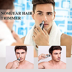 BESTRONG Ear and Nose Hair Trimmer - Painless Eyebrow & Facial Hair Trimmer for Men Women, Professional Water Resistant Nose Hair Remover with Dual Edge Blades, Battery-Operated & LED Light