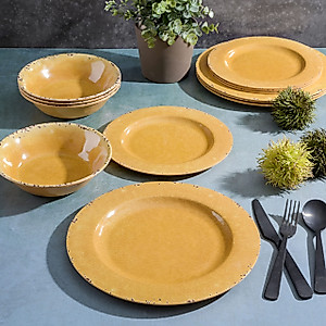 Gibson Home Mauna Melamine Plastic Dinnerware Set, Service for 4 (12pc), Golden Yellow