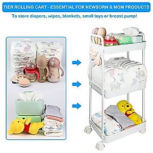 Volnamal Baby Diaper Cart, Plastic Baby Diaper Caddy Baby Organizer for Nursery Diaper Cart with Wheels Baby Essentials Storage Cart, White