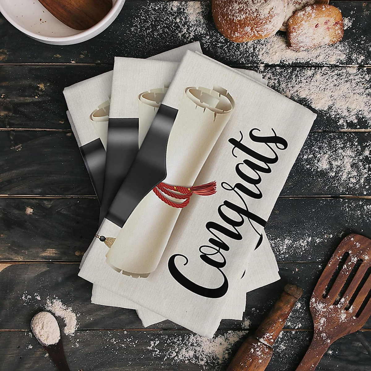 RainbowDay Cotton Kitchen Towels Super Soft Absorbent Kitchen Dish Towels for Drying Dishes/Hand/Tea/Bar Towels Bachelor Cap Happy Graduation Cleaning Kitchen Towels 1 Pack, 18x28 Inch