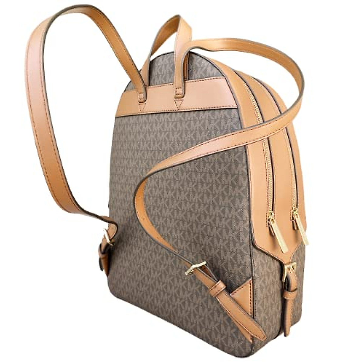 Michael Kors Jaycee Large Backpack School Bag Bundled with Michael Kors Jet Set Travel Large Trifold Wallet MK Signature (Brown MK)