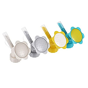 M METERXITY 4 Pack Bottle Watering Sprinkler - Plant Potted Watering Portable Spout Nozzles Heads Converter, Apply to Garden (90x65mm, Blue Yellow Gray Beige)