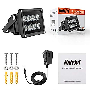 Univivi IR Illuminator 90 Degree Wide Angle 8-LEDs IR Infrared Light 850nm Infrared Illuminator for Night Vision IP67 Waterproof Outdoor for Security Cameras